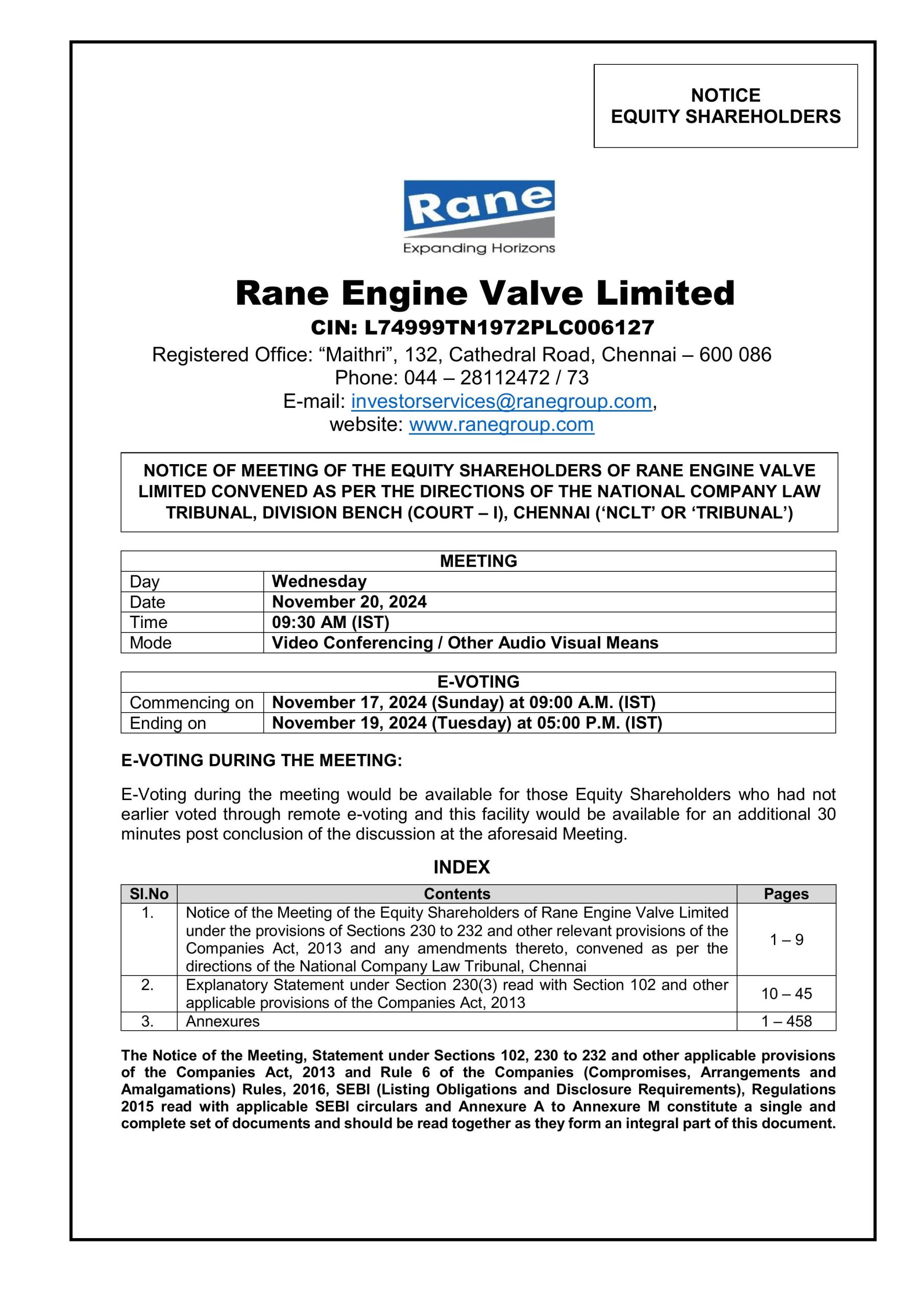 Notice of Equity Shareholders _REVL – Rane Group